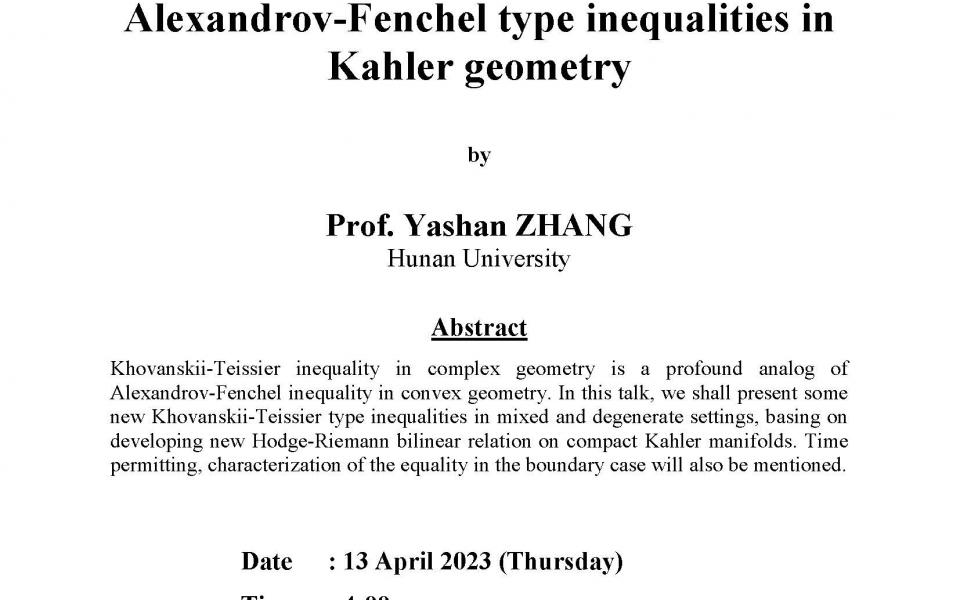 Department of Mathematics - Seminar on Pure Mathematics - Alexandrov-Fenchel type inequalities ...
